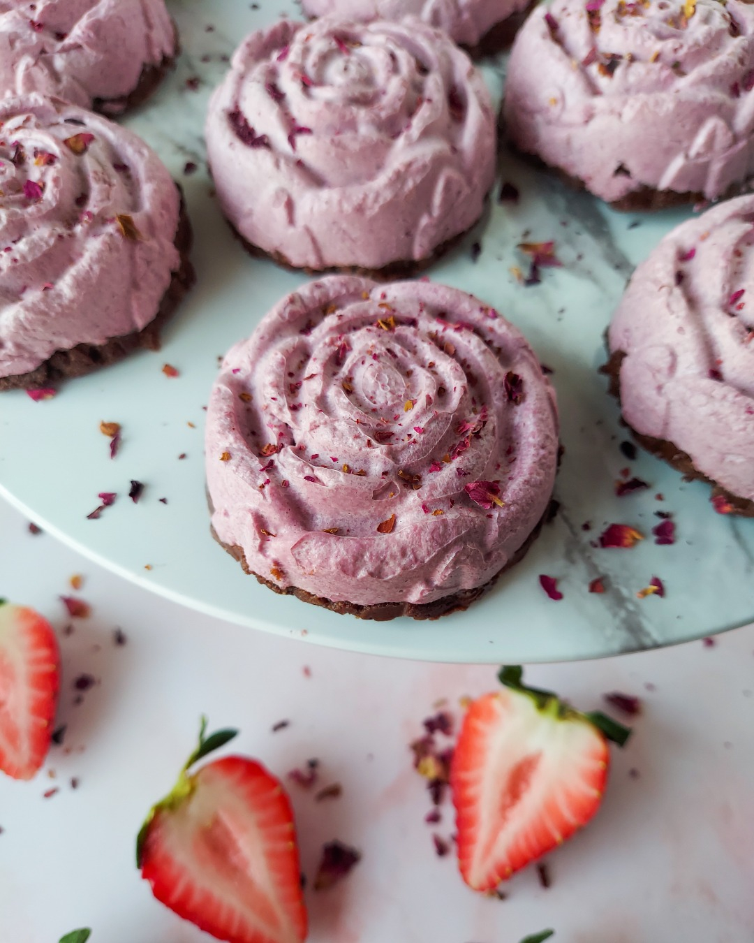 Strawberry Rose Cheesecakes - Colorful Superfoodie