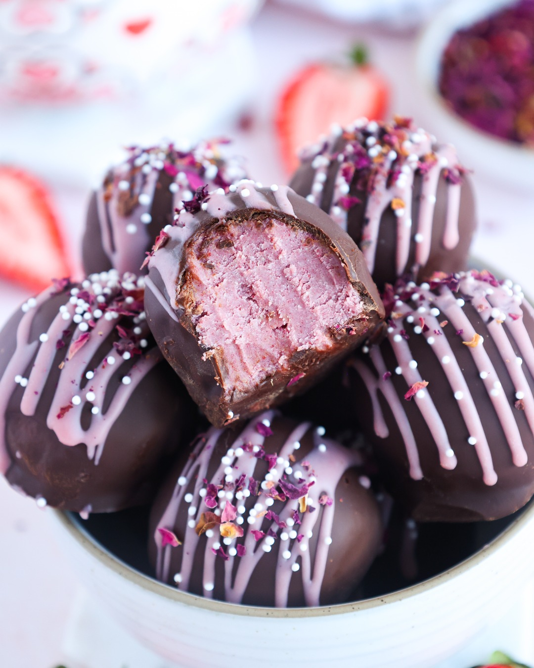 Strawberry Rose Truffles - Colorful Superfoodie