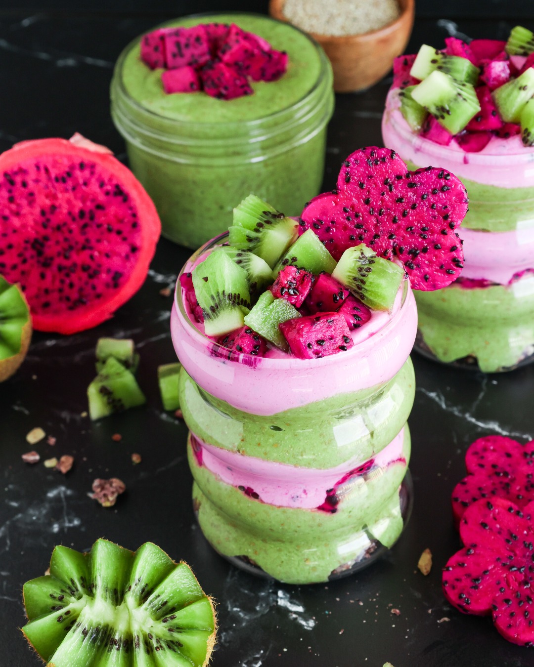 Pink Dragonfruit Matcha Parfait - Colorful Superfoodie